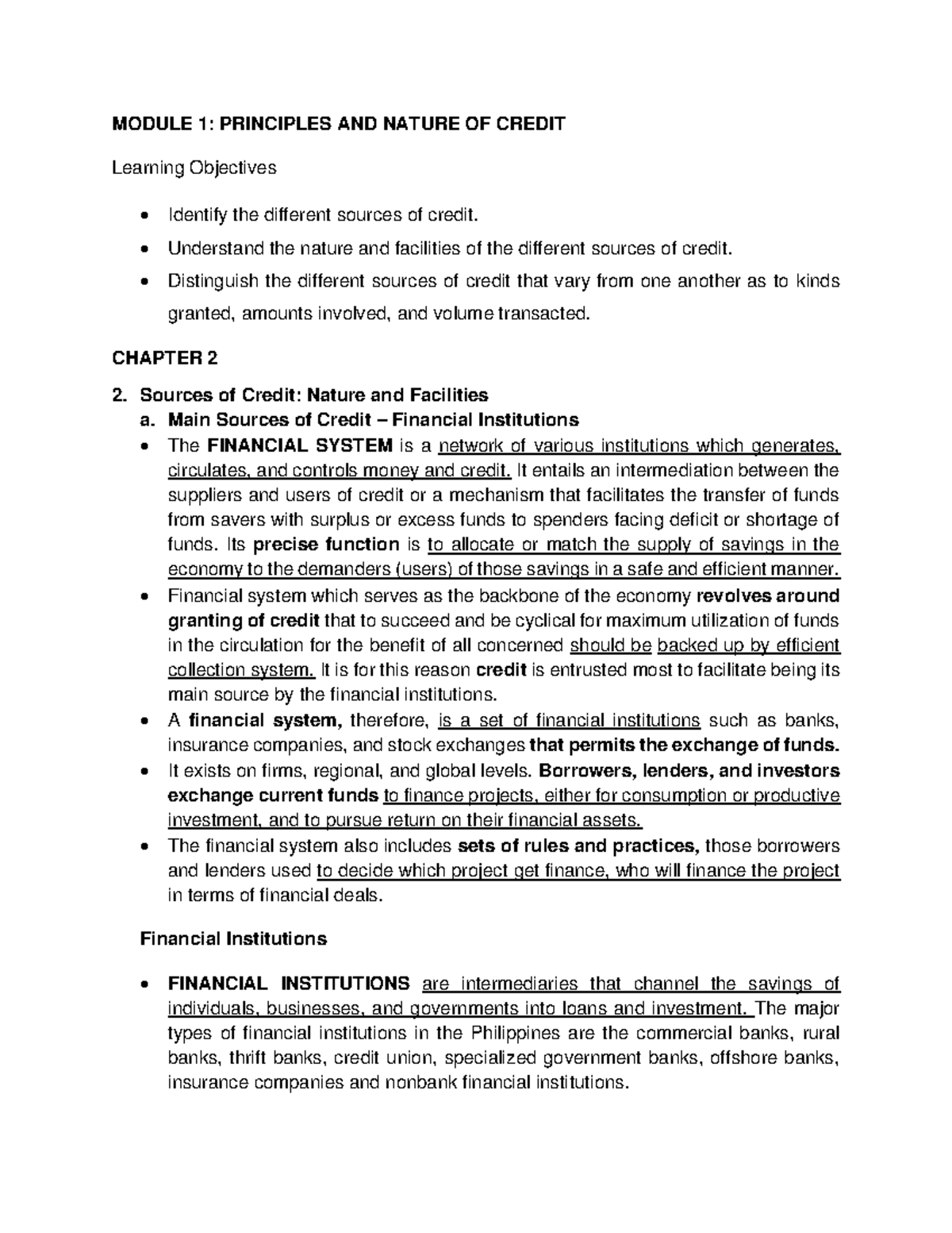 Principles and Nature of Credit - MODULE 1: PRINCIPLES AND NATURE OF ...
