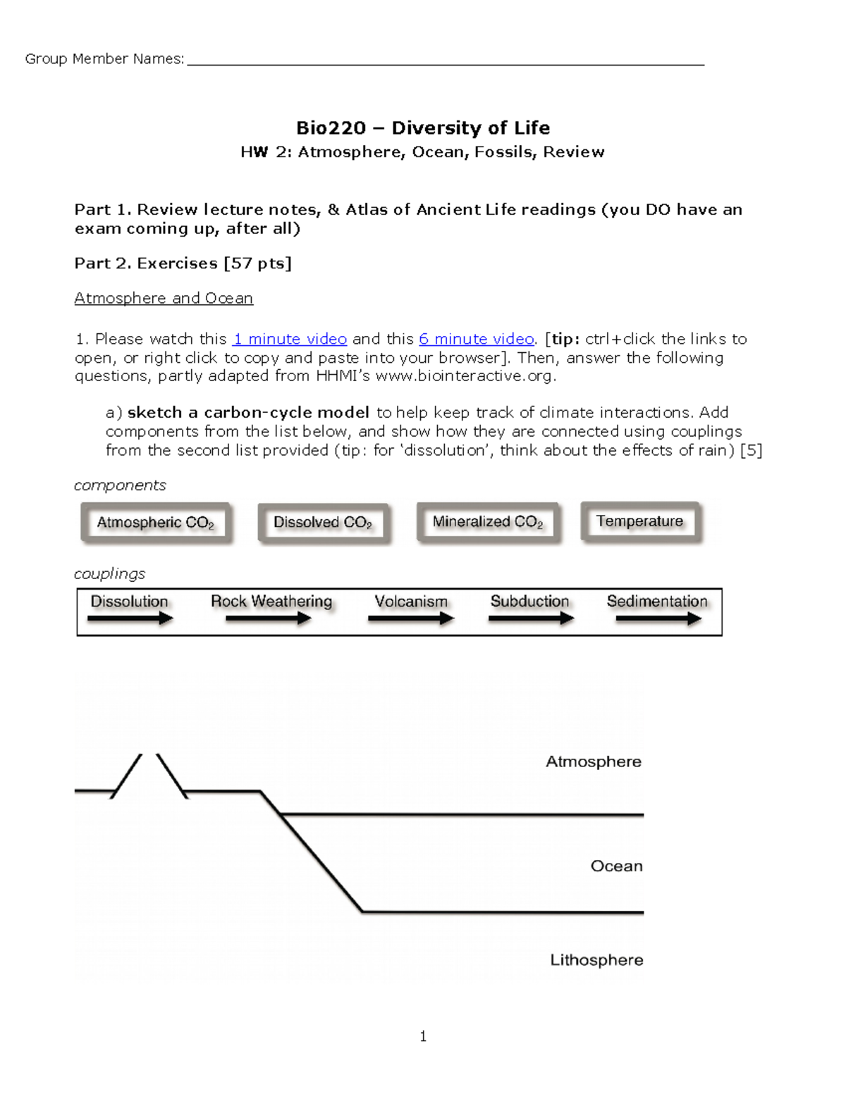 HW2 fossils review 2023 - Bio220 – Diversity of Life HW 2: Atmosphere ...