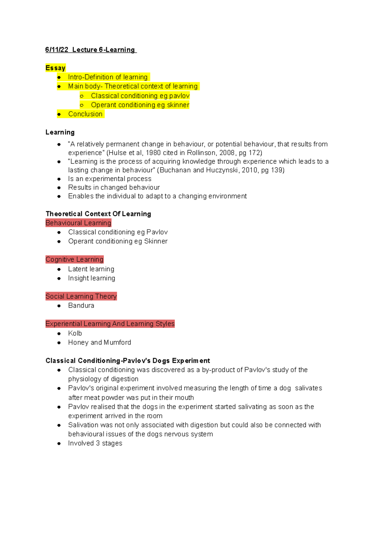 Copy of 6 11 22 Lecture 6-Learning - 6/11/22 Lecture 6-Learning Essay ...