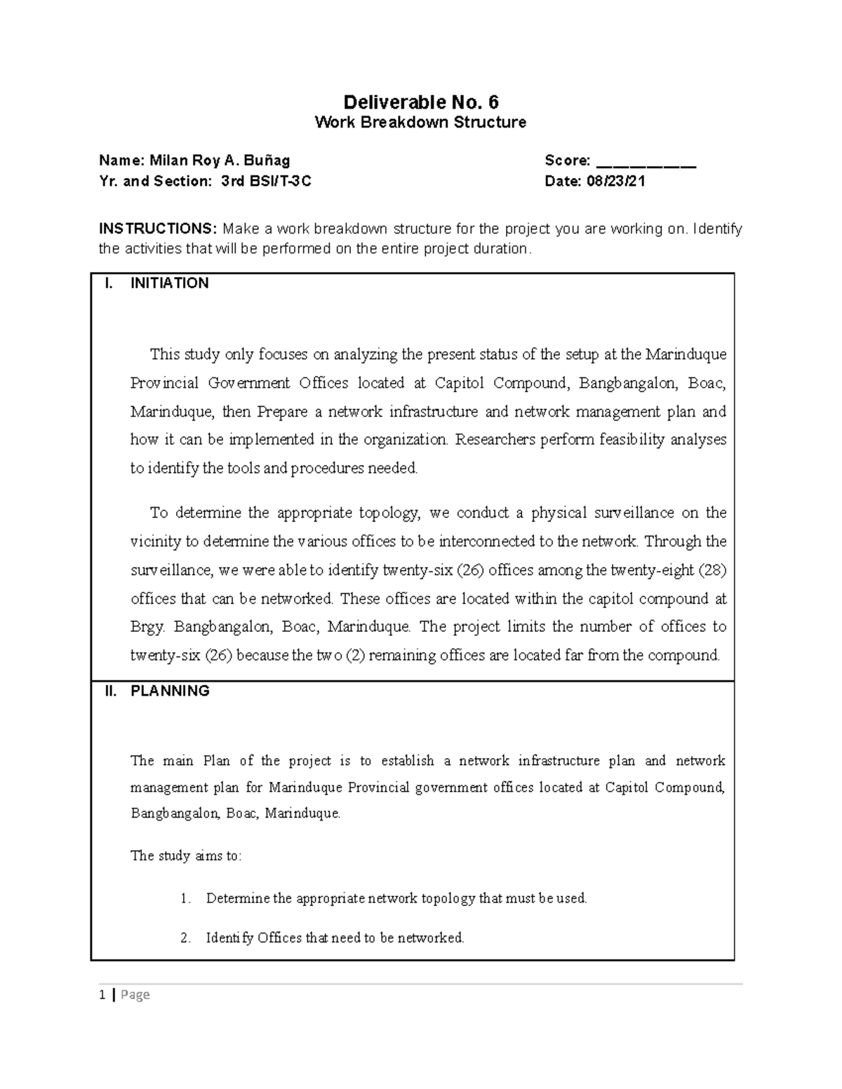 Deliverable-6 - Work Breakdown Structure - Deliverable No. 6 Work ...
