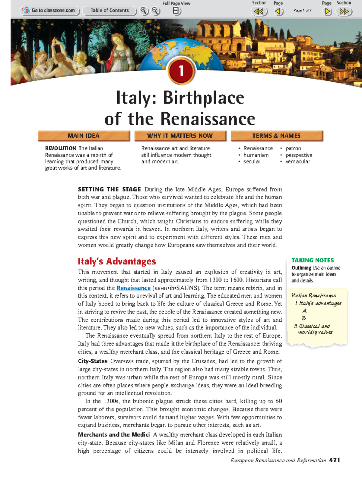 17.1 Italy Birthplace of the Renaissance - 1 SETTING THE STAGE During ...