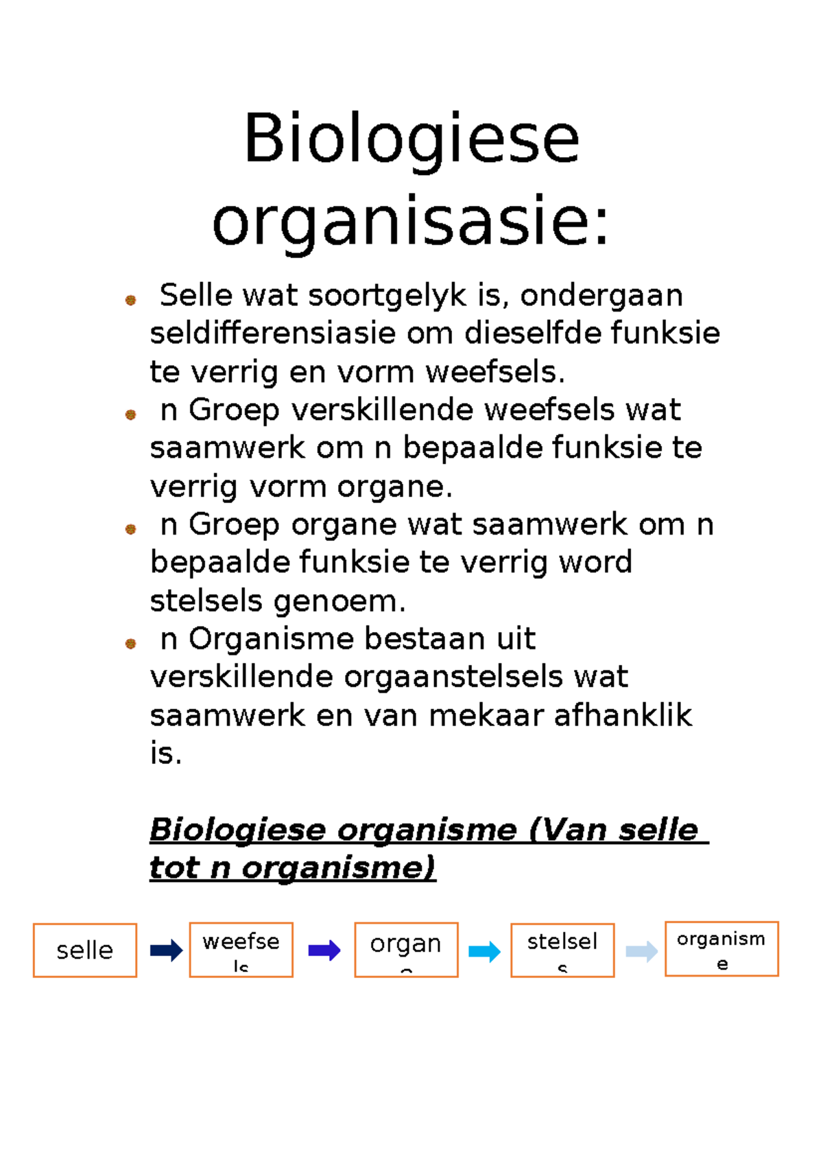 Lewens opsommings - selle weefse ls organ e stelsel s organism e ...