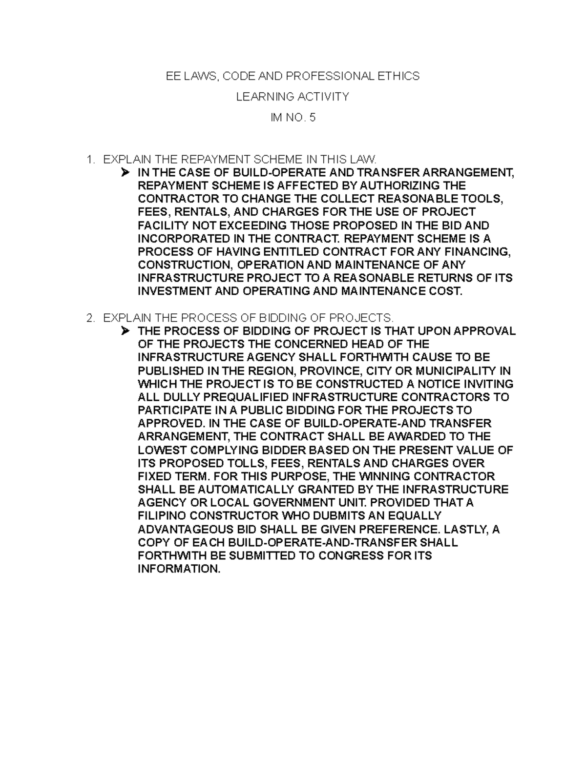 EE LAWS Learning Activity IM NO - EE LAWS, CODE AND PROFESSIONAL ETHICS ...