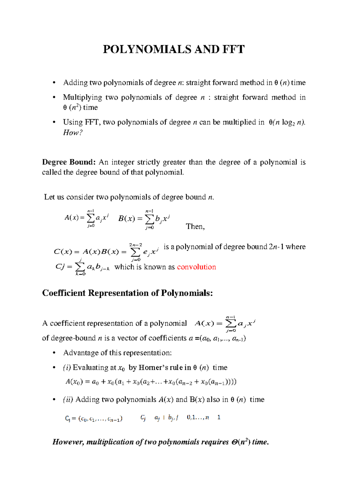 1725428247 Polynomials and FFT - POLYNOMIALS AND FFT Adding two polynomials of degree n ...