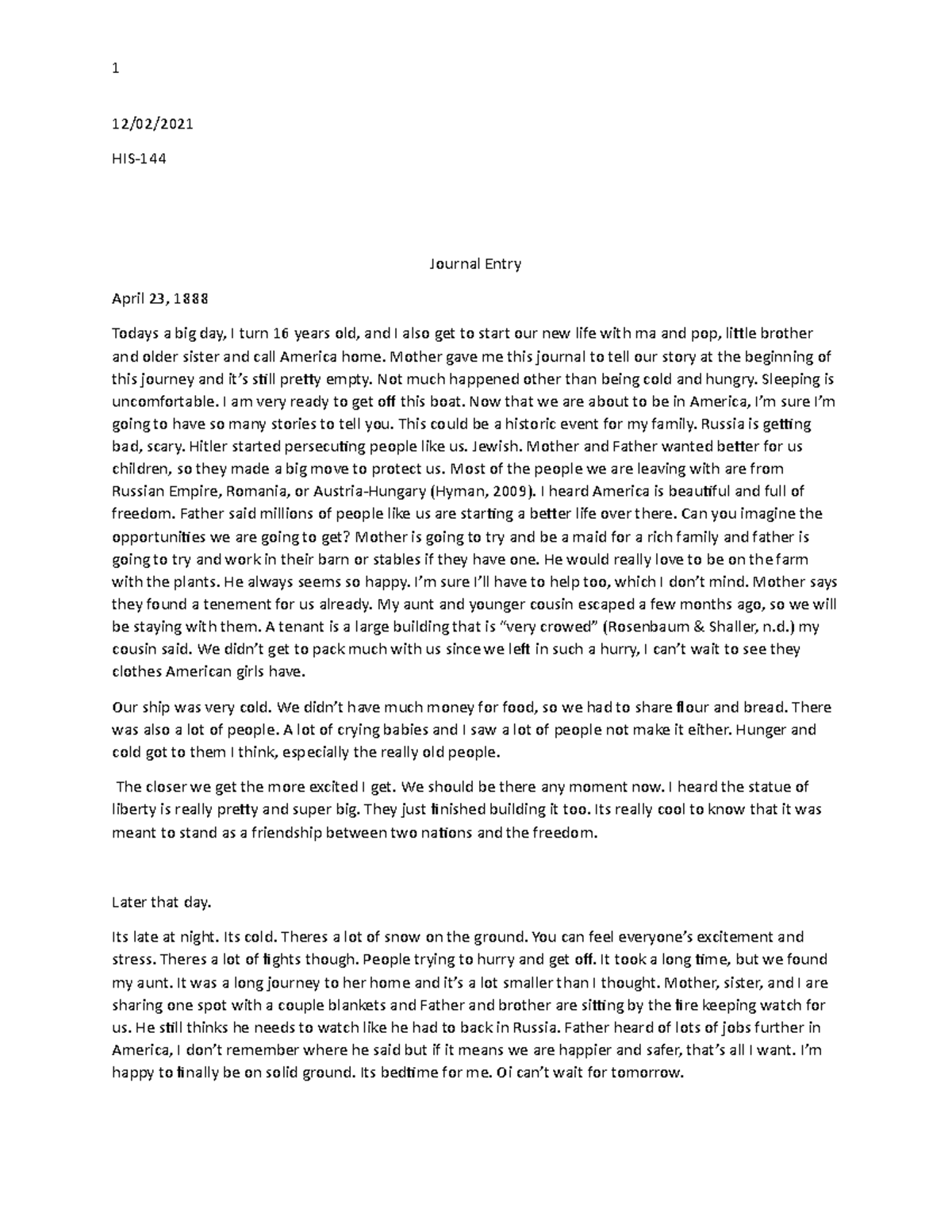 Top 1 Journal entry - 1 12/02/ HIS- Journal Entry April 23, 1888 Todays ...