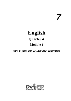 5 Q3 English - Third Quarter Module 5 for Grade 7 Class - 7 Quarter 3 Module 5: CITING TEXTUAL ...