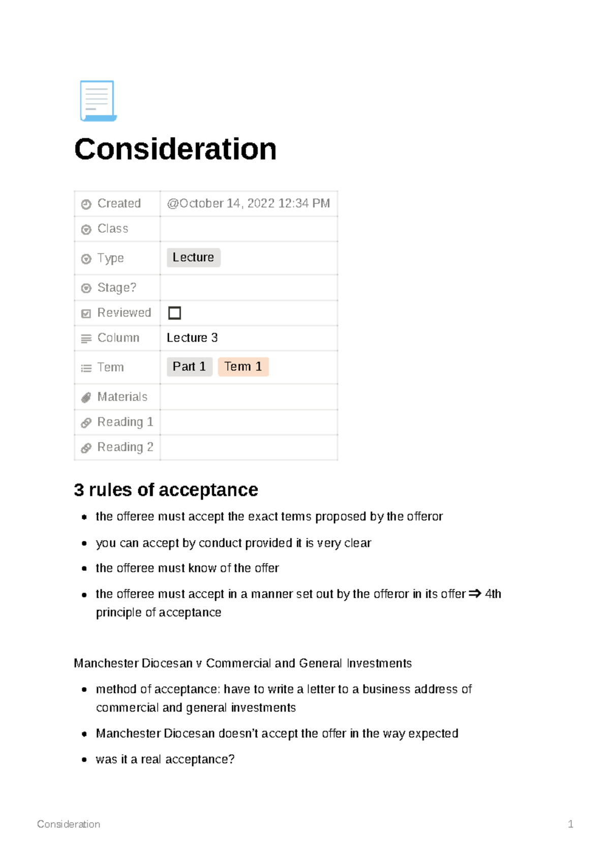 Consideration - ± Consideration Created Class Type Lecture Stage? Reviewed Column Lecture 3 Term ...