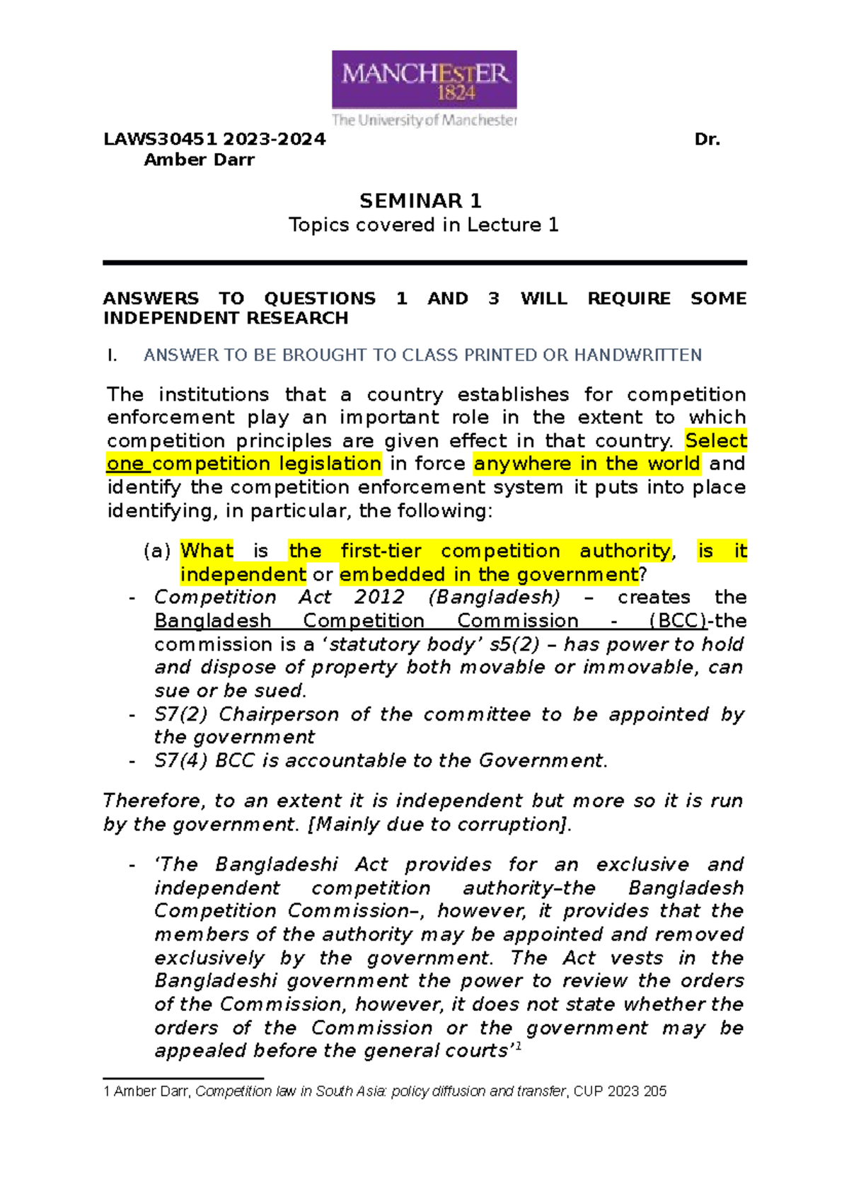 LAWS30451 Seminar 1 - Summary Company Law In A Global Context ...