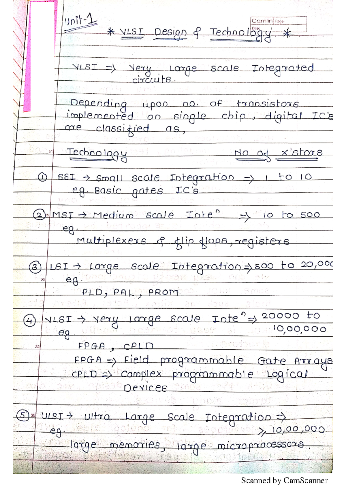 Unit 1 VLSI UAJ - VLSI unit 1 - Camlin Page VLSI Design Technology Date VLSI very Large scale ...