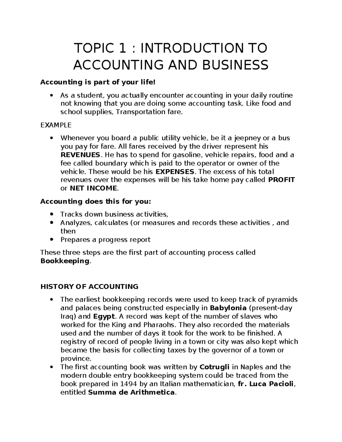 Reviewer-accounting 1 - TOPIC 1 : INTRODUCTION TO ACCOUNTING AND ...