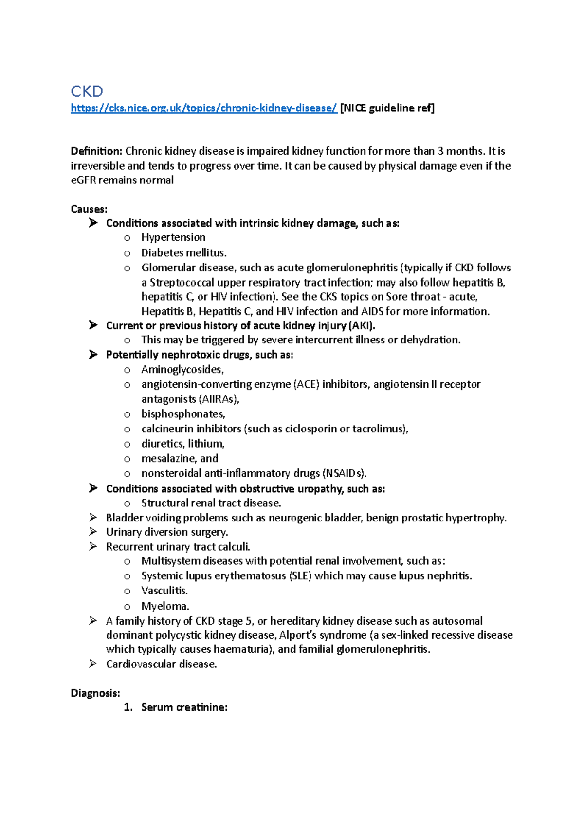CKD - revision notes - CKD cks.nice.org/topics/chronic-kidney-disease ...