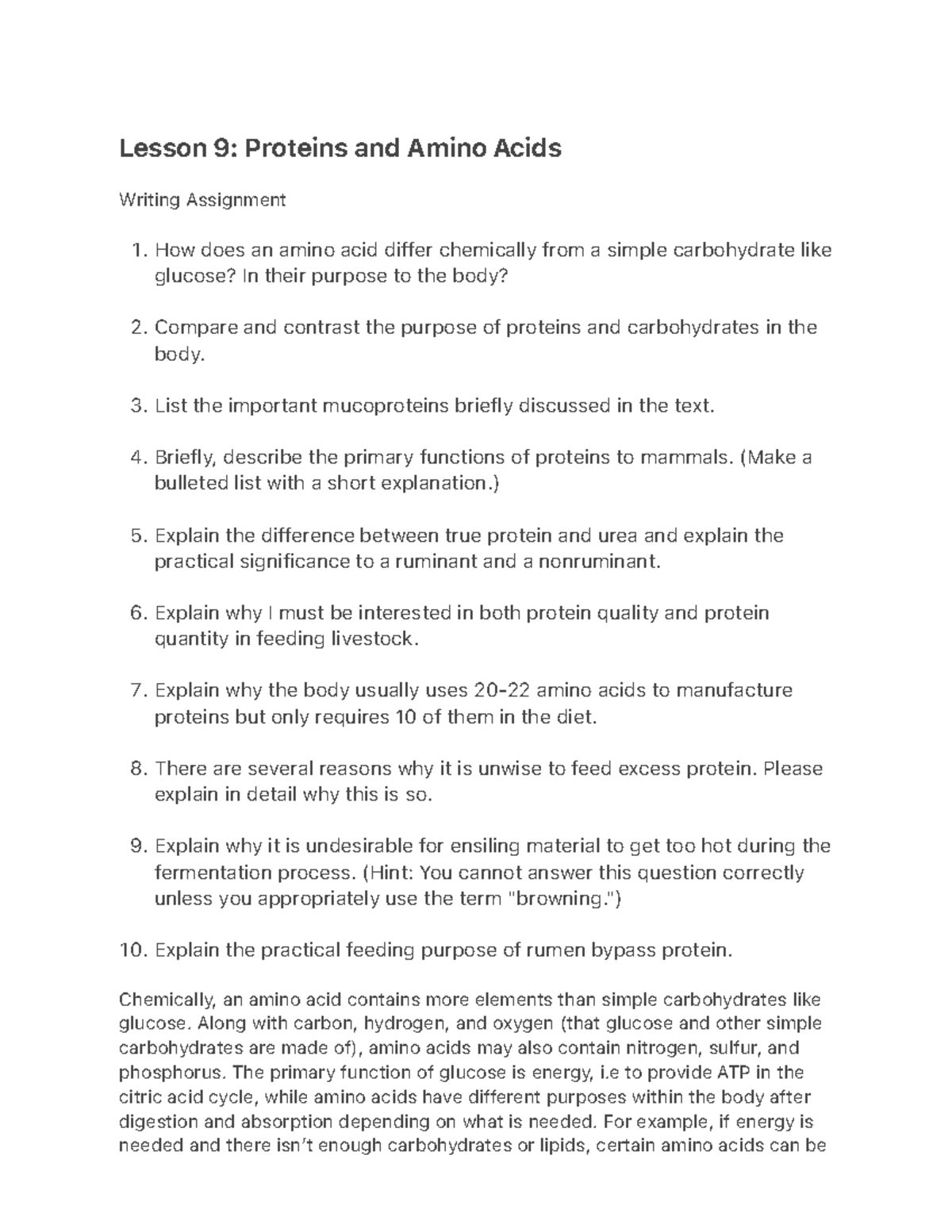 Lesson 9- Proteins and Amino Acids - 1. 2. 3. 4. 5. 6. 7. 8. 9. 10 ...