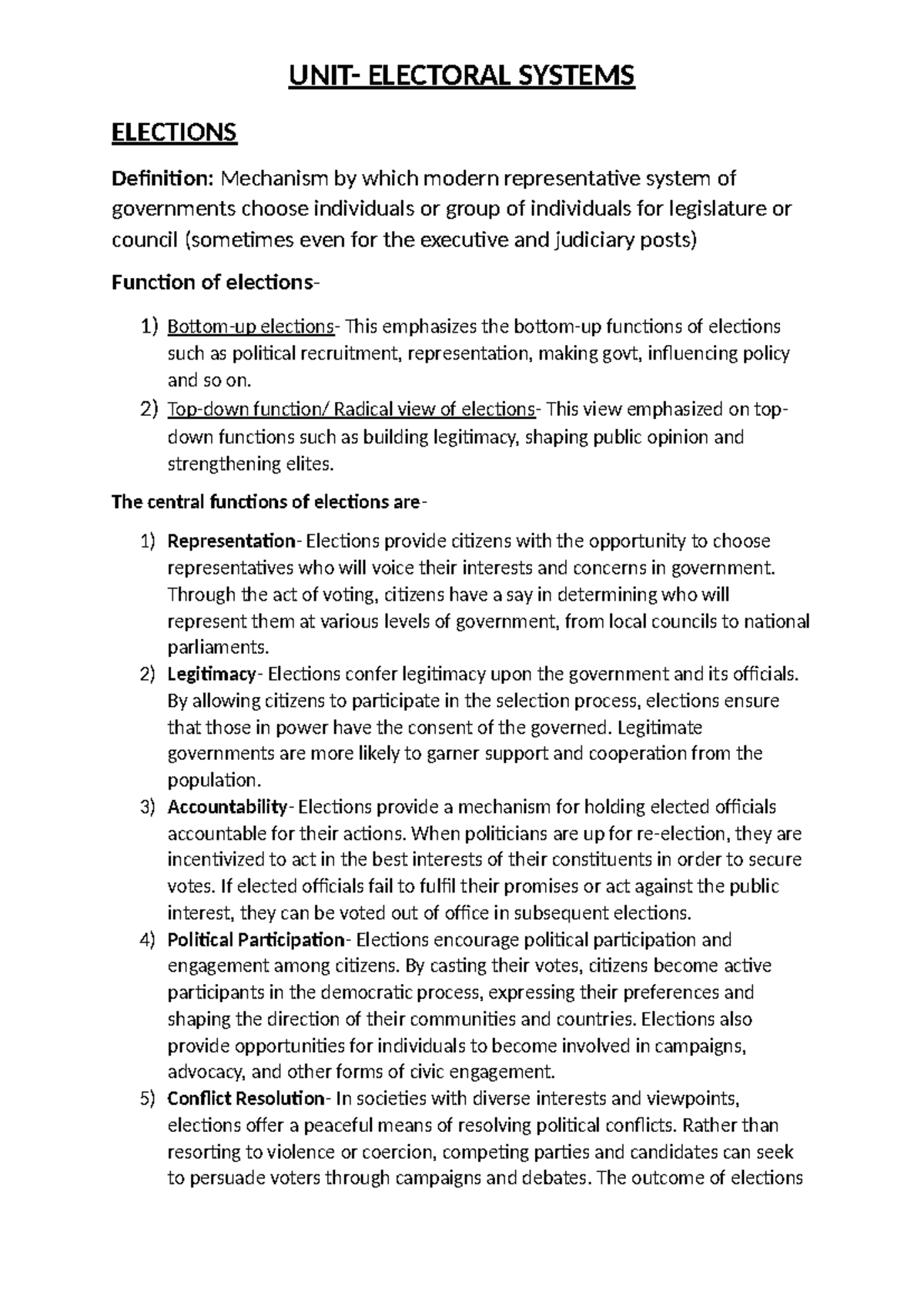 UNIT 3 - Comparative Govt and politics (notes) - ELECTIONS Definition ...