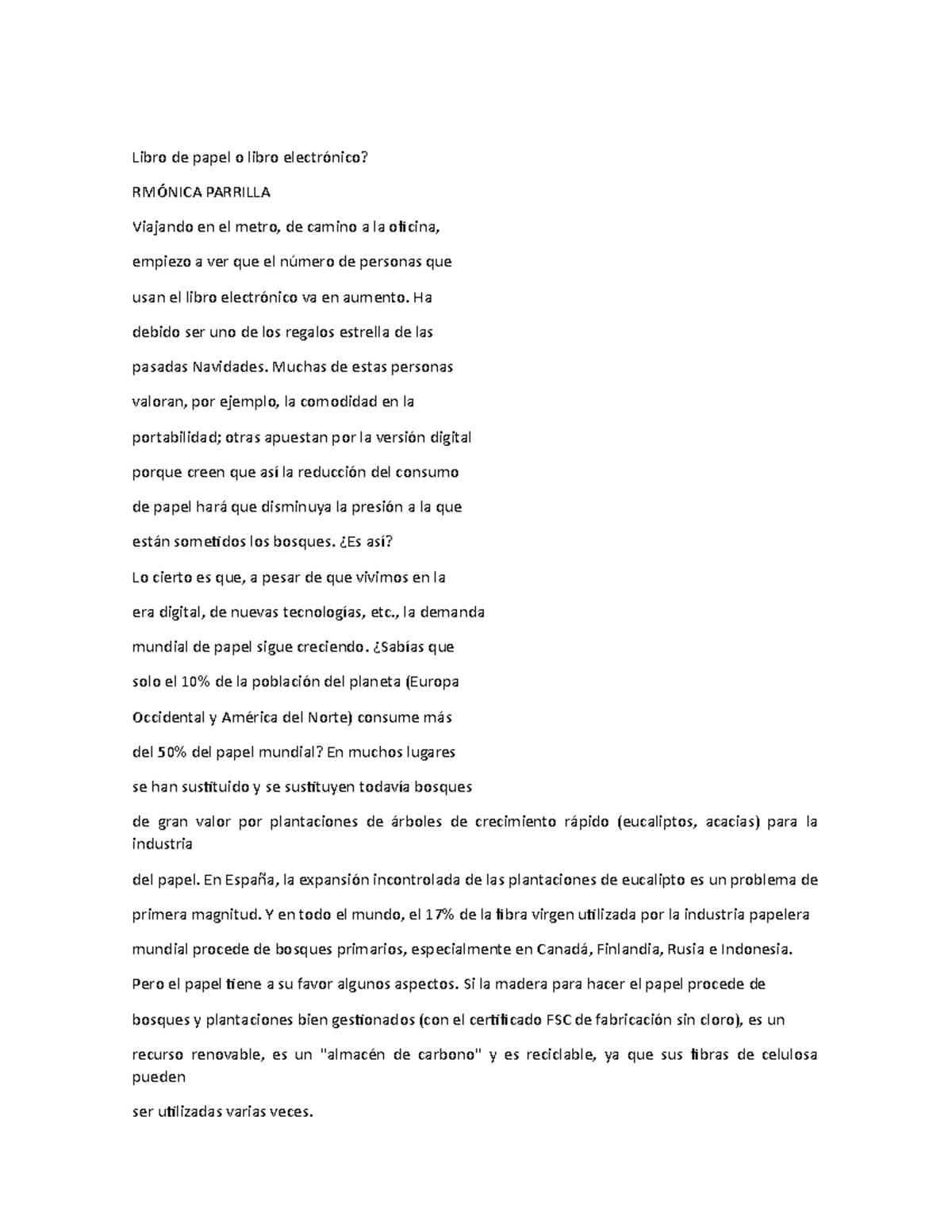 Literatura entregar - Libro de papel o libro electrónico? RMÓNICA ...