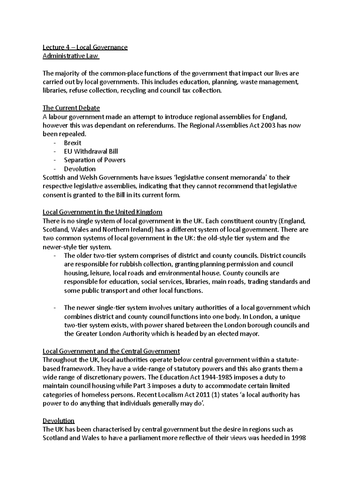 Lecture 4 – Local Governance - Lecture 4 – Local Governance ...