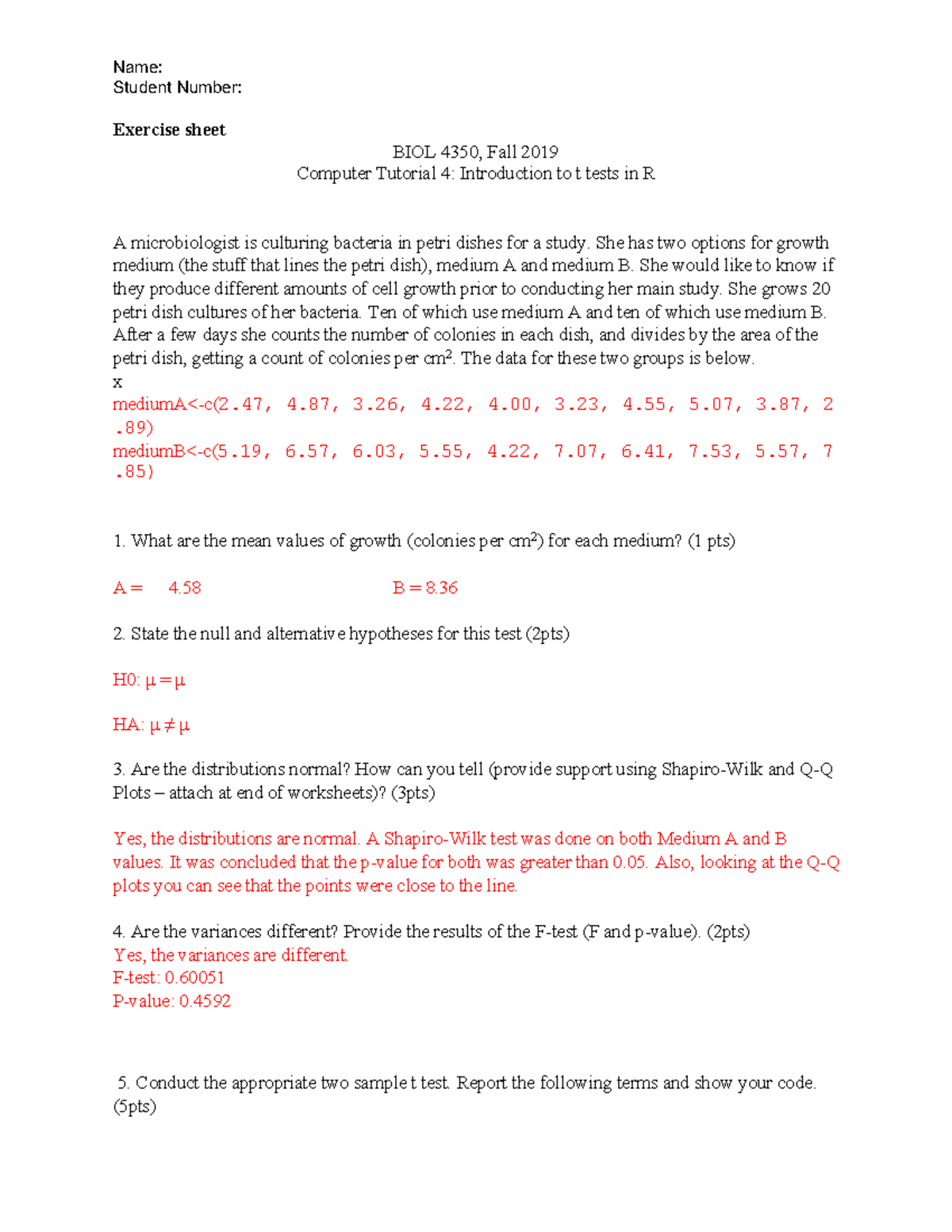 Computer tutorial 4 assignment - Student Number: Exercise sheet BIOL ...