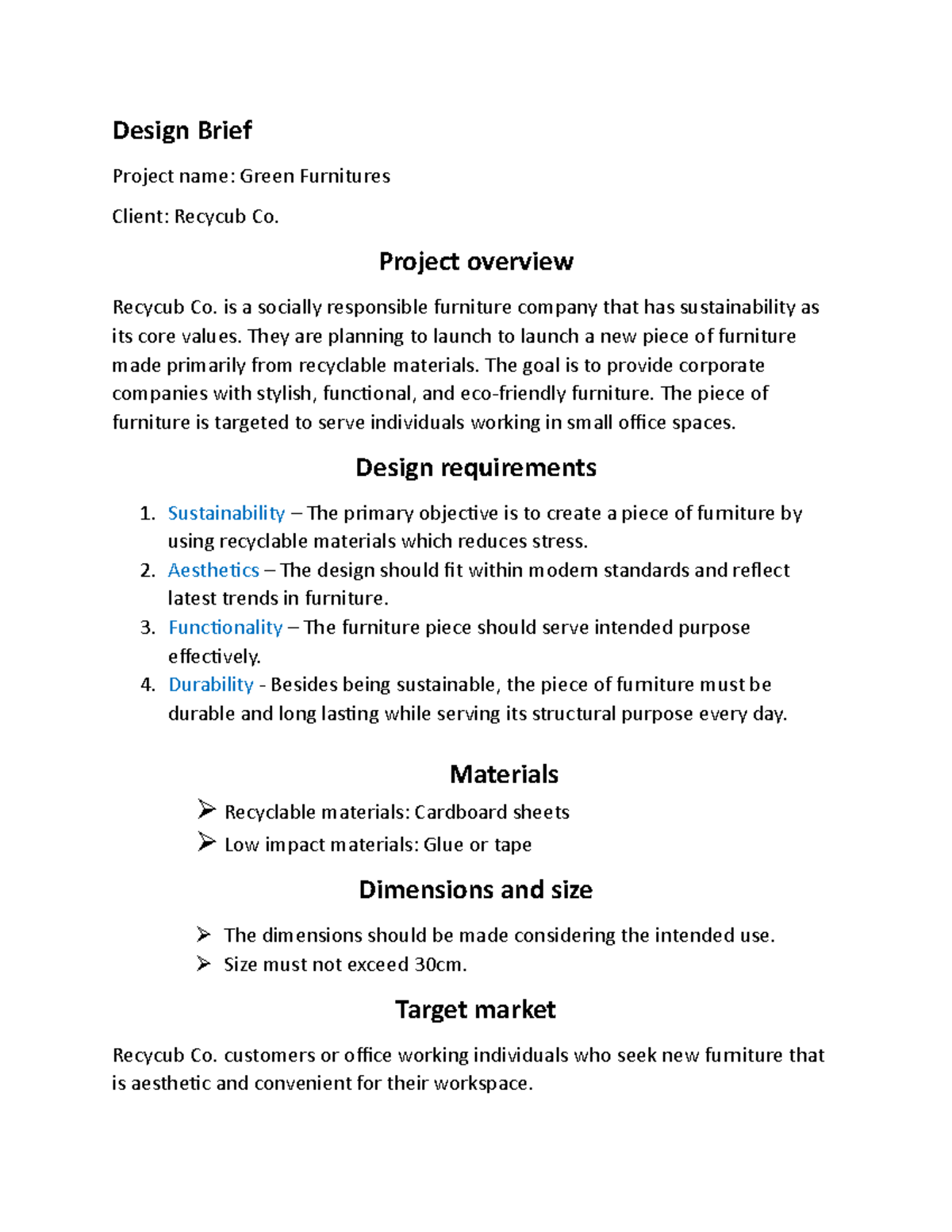 JOT 240 Design brief and idea generation - Design Brief Project name ...