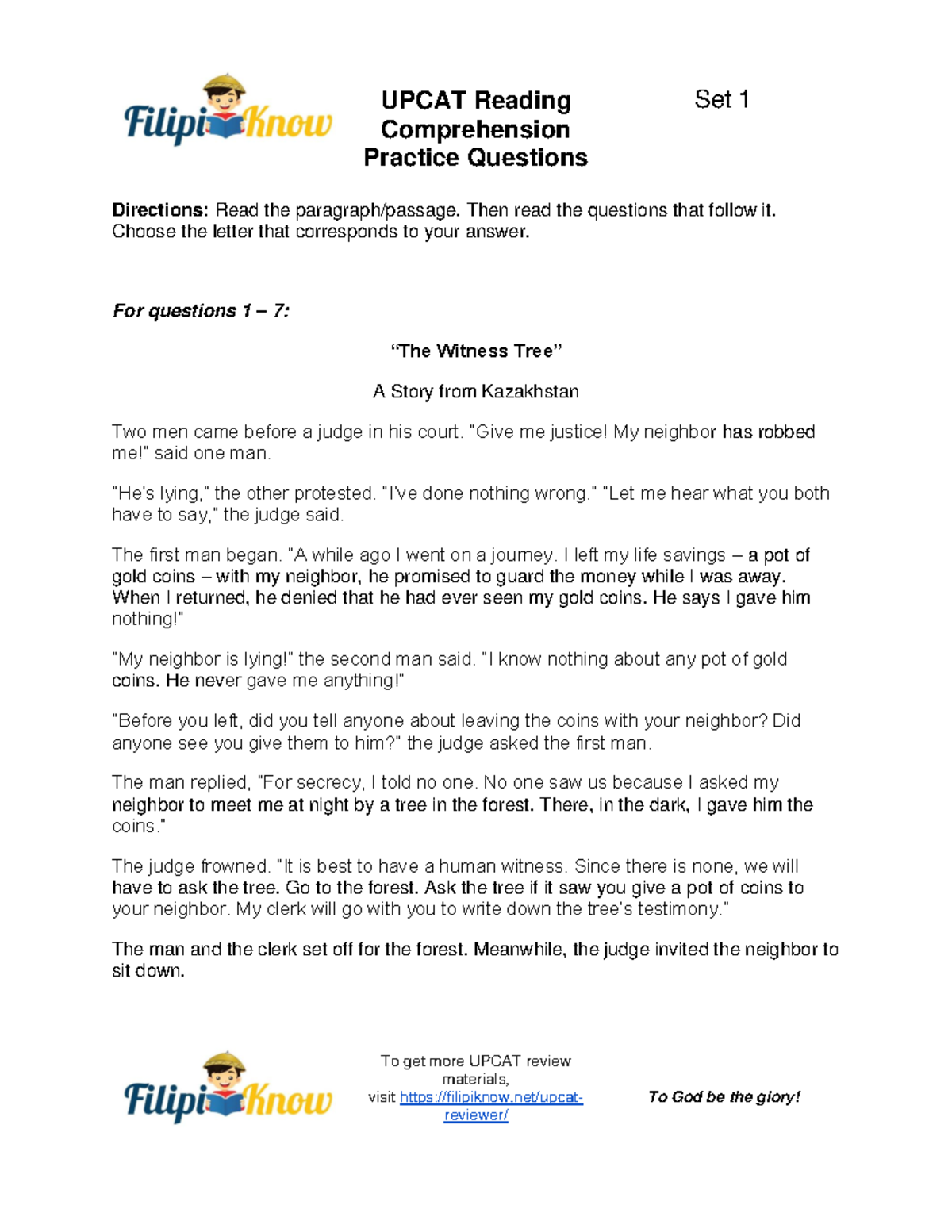 Upcat Reading Comprehension Practice Questions Set 1 - UPCAT Reading ...