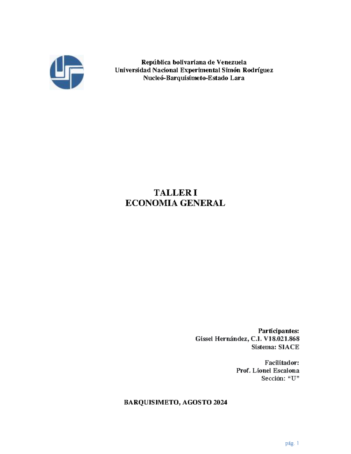 Talle I Economia General - República bolivariana de Venezuela ...