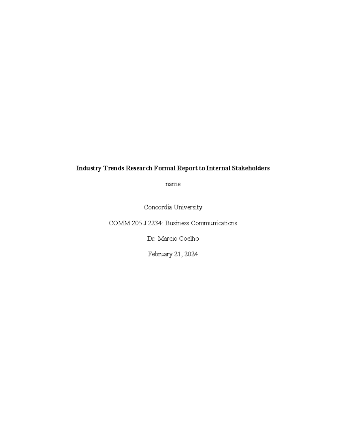 Industry Trends Research Formal Report to Internal Stakeholders ...