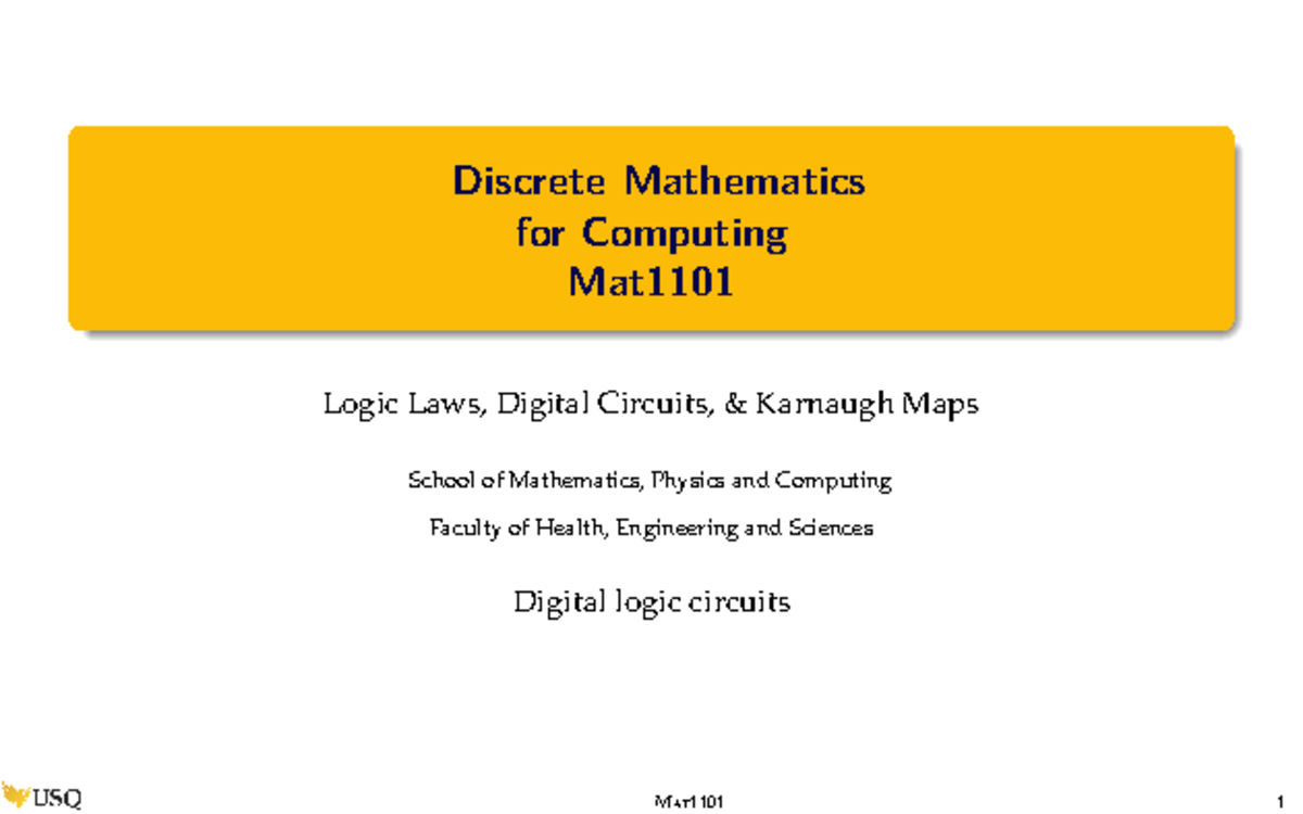Digital circ - Discrete Mathematics for Computing Mat Logic Laws ...