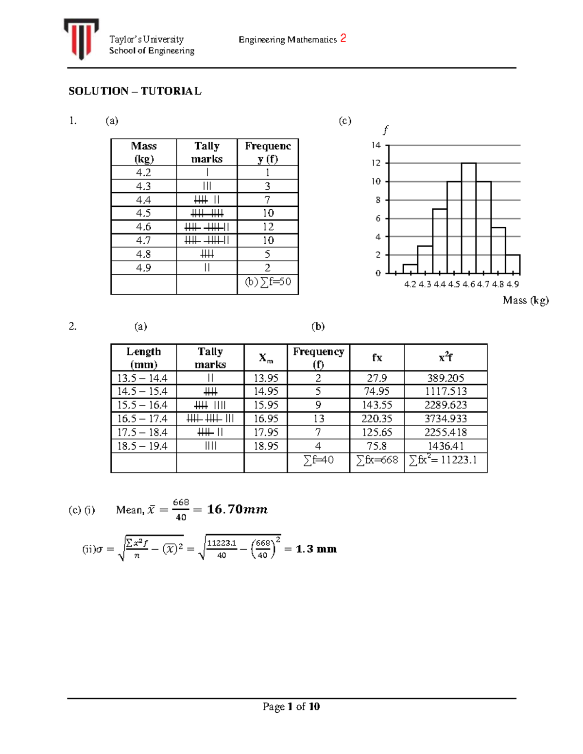 Lecture 1 Statistics - School of Engineering (ENG2123/MTH60403) Page 1 ...