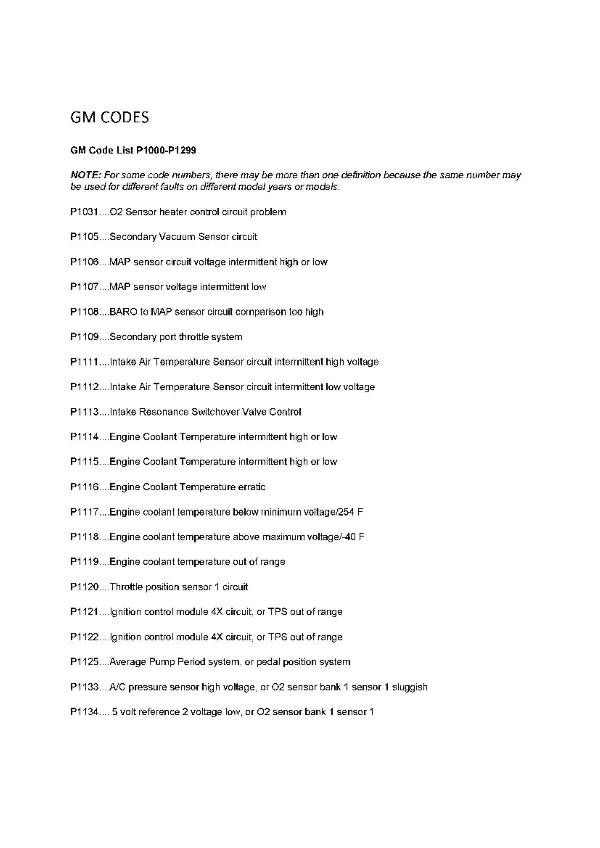 GM Trouble Codes - MECANICA AUTOMOTRIZ-Electricidad Automotriz - Studocu