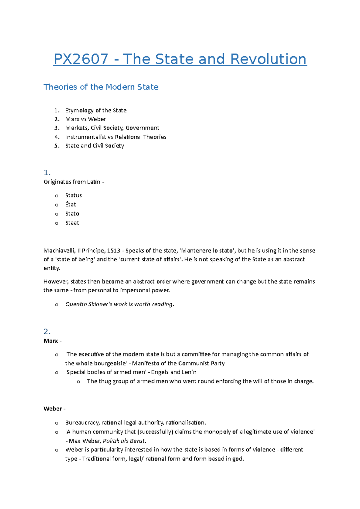 Theories of the Modern State - 2. 3. 4. 5. Etymology of the State Marx ...