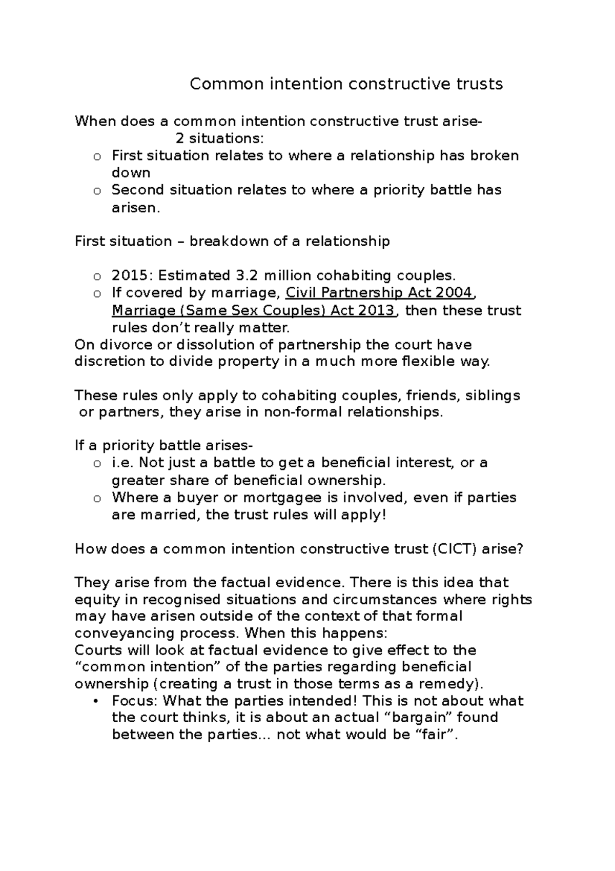 Common intention constructive trusts - First situation – breakdown of a ...