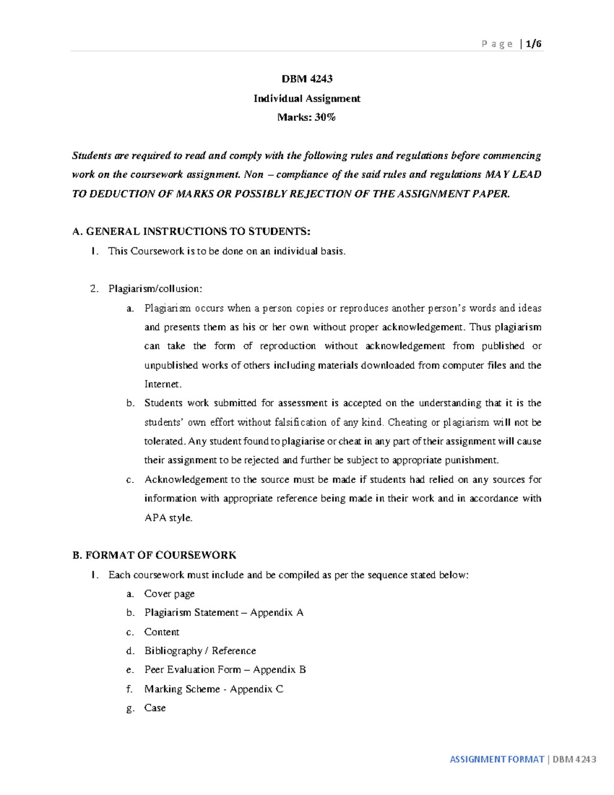 Format Assignment - Case Brief - DBM 4243 Individual Assignment Marks ...