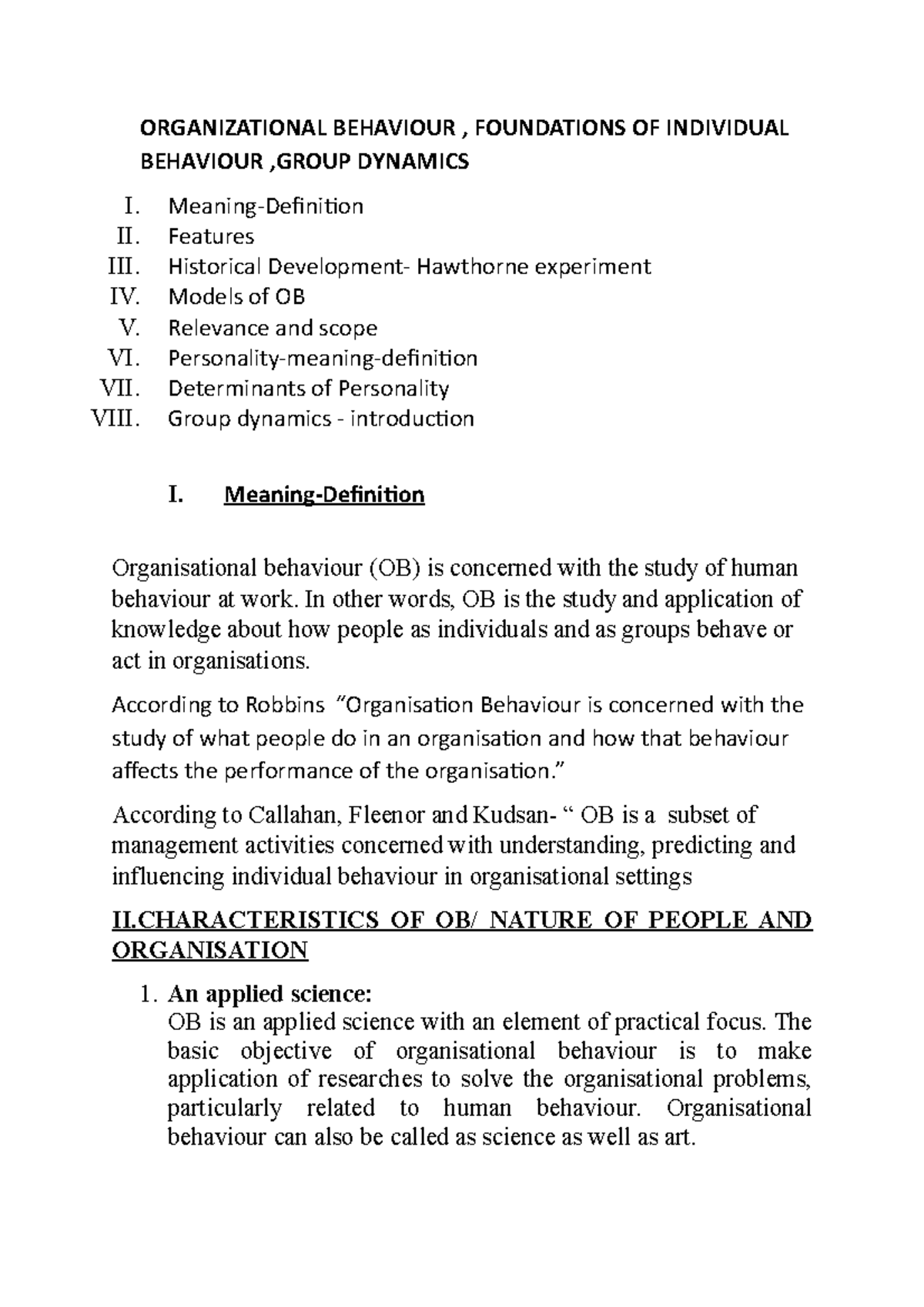 2 YEAR OB Material NEW - Organizational behavior - ORGANIZATIONAL ...