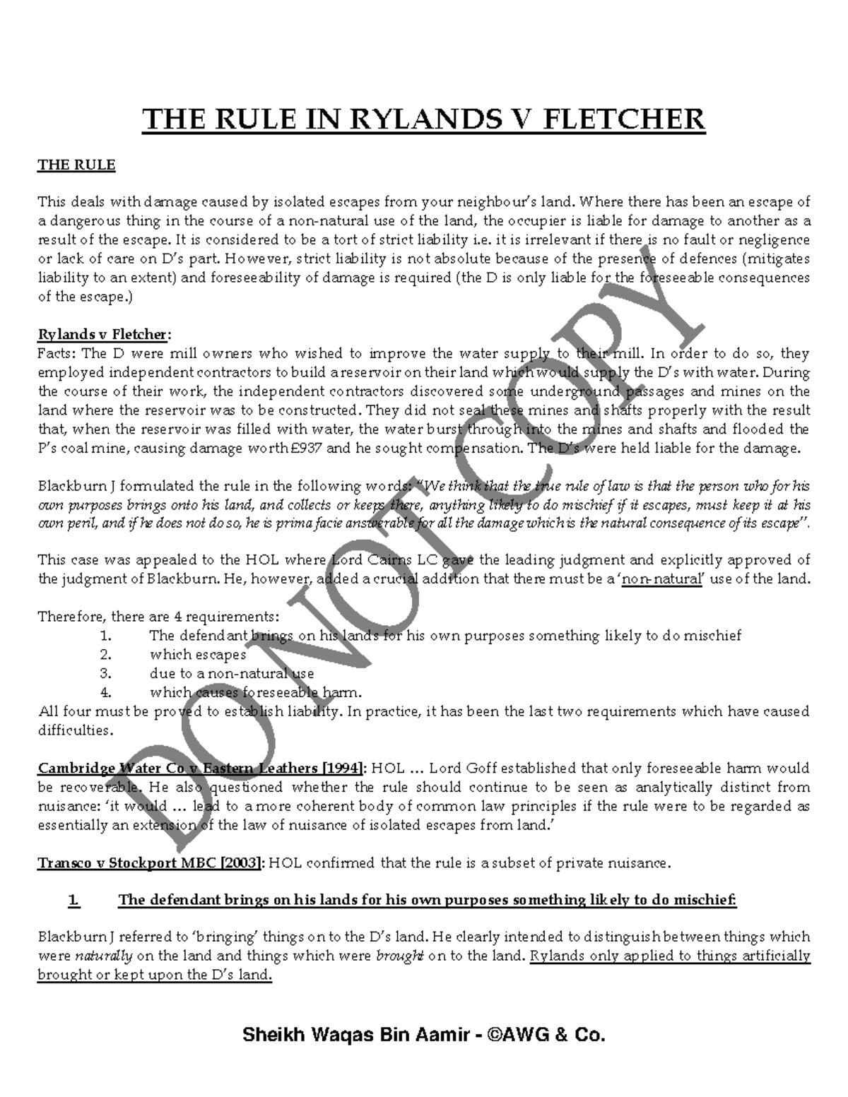 The Rule in Rylands v Fletcher - THE RULE IN RYLANDS V FLETCHER THE ...