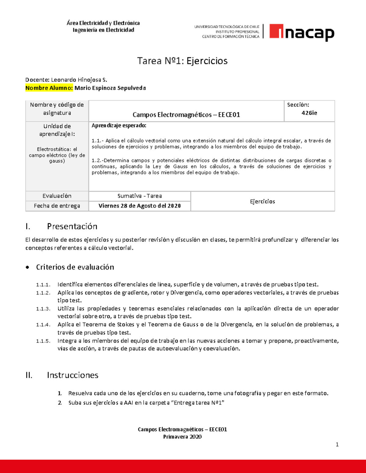 Tarea Nº1 Campos Electromagnéticos - Warning: TT: undefined function: 32 Warning: TT: undefined ...