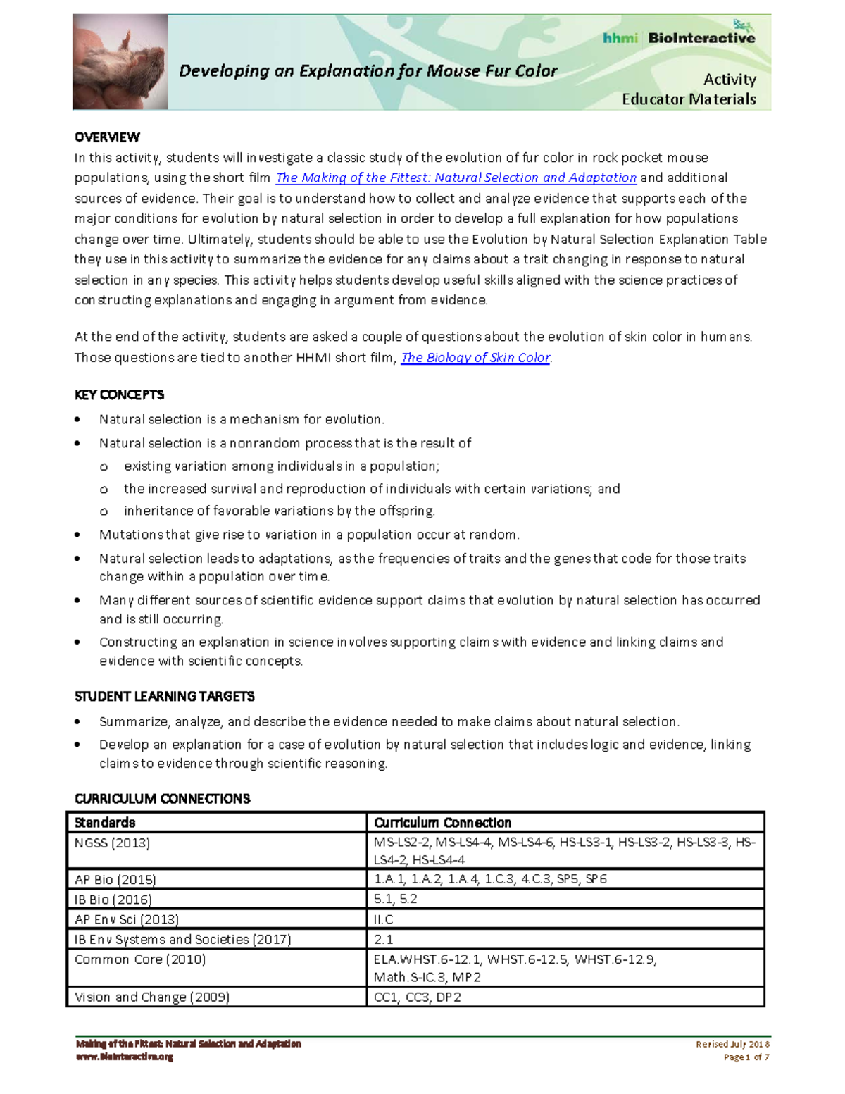 Mouse Fur Color-Educator-act 0 - Making of the Fittest: Natural ...