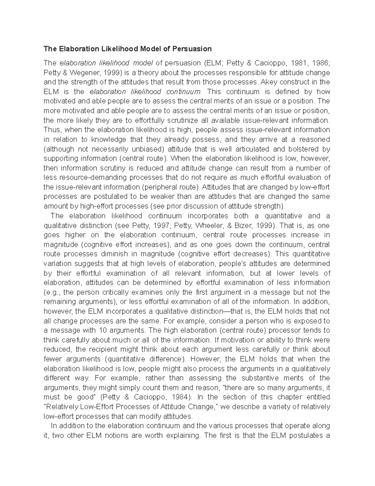Persuasion and Attitude Change - The Elaboration Likelihood Model of ...