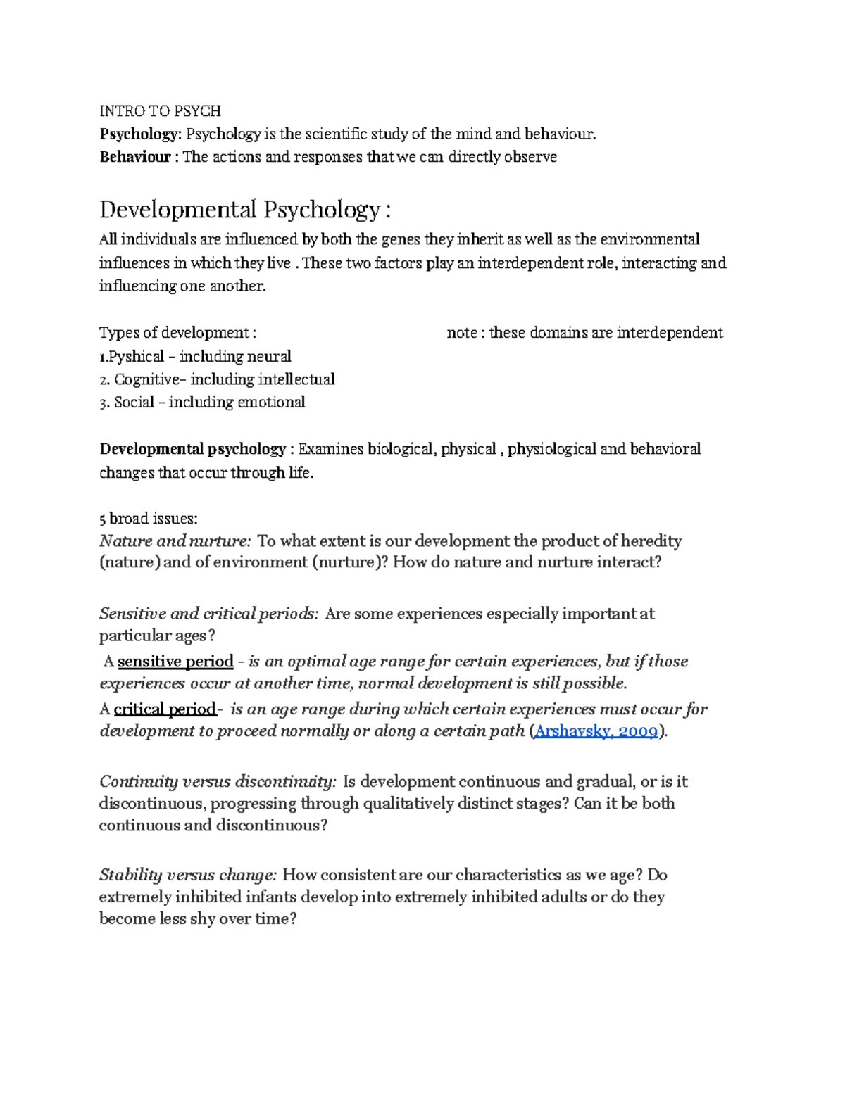 Intro TO Psych lect 1 notes - INTRO TO PSYCH Psychology : Psychology is ...