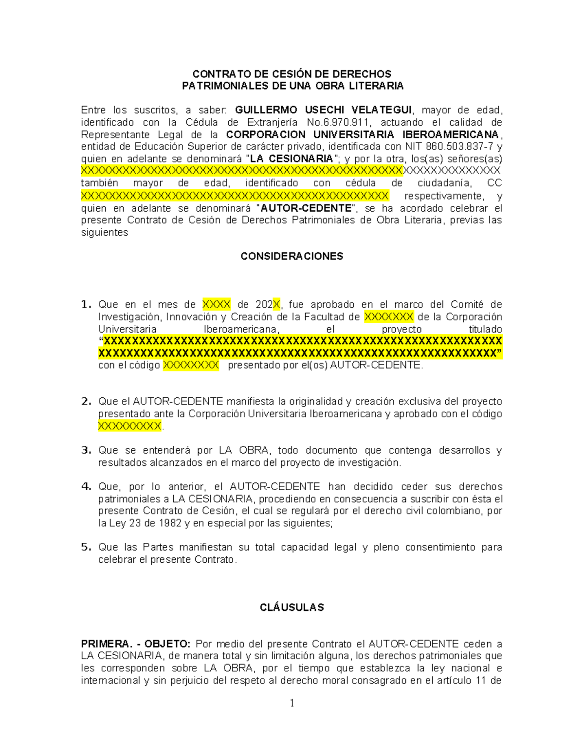 Contrato DE Cesión DE Derecho - Autor 2022 - CONTRATO DE CESIÓN DE ...