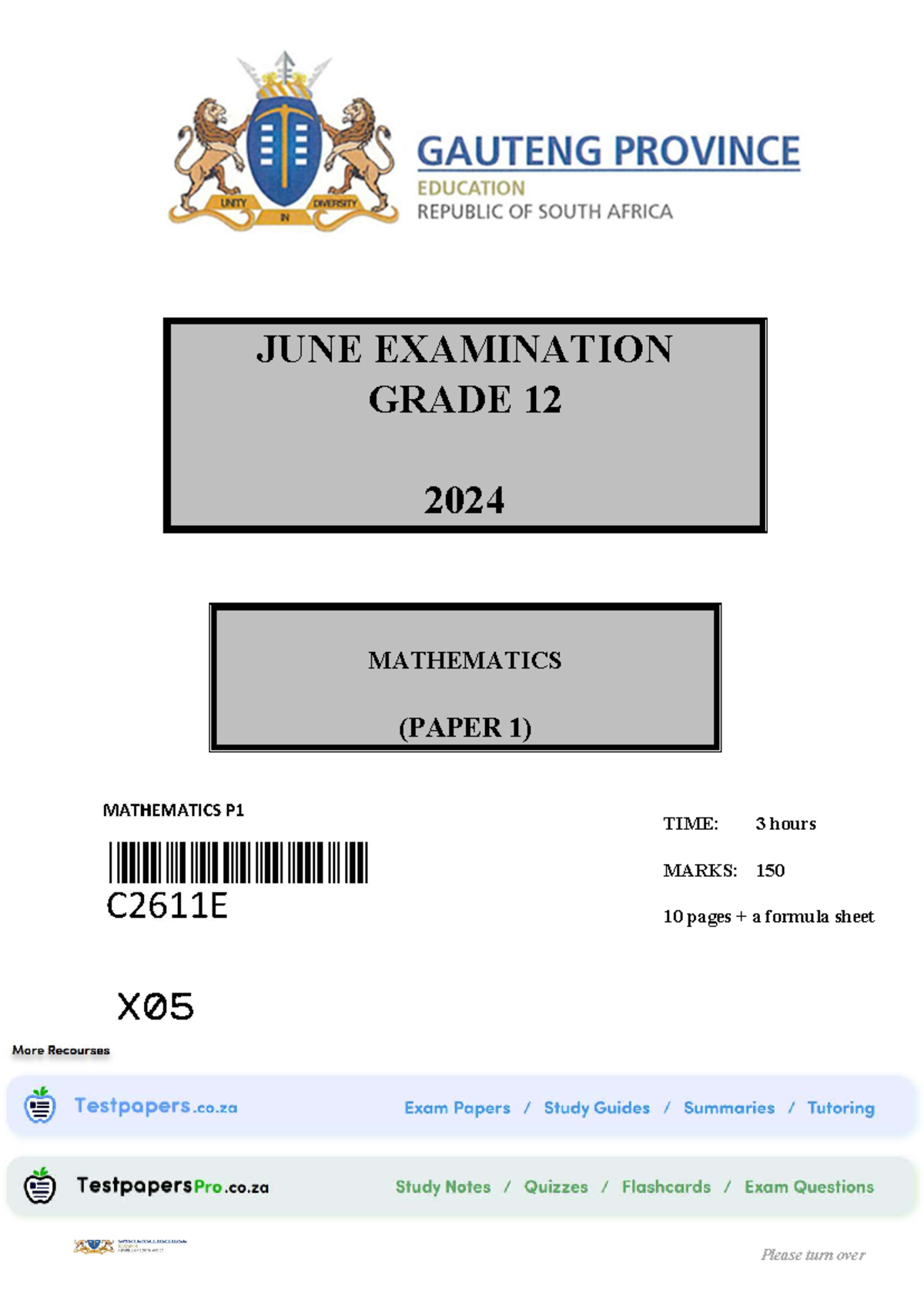Gr 12 Mathematics P1 (English) June 2024 Question Paper - JUNE EXAMINATION GRADE 12 2024 ...