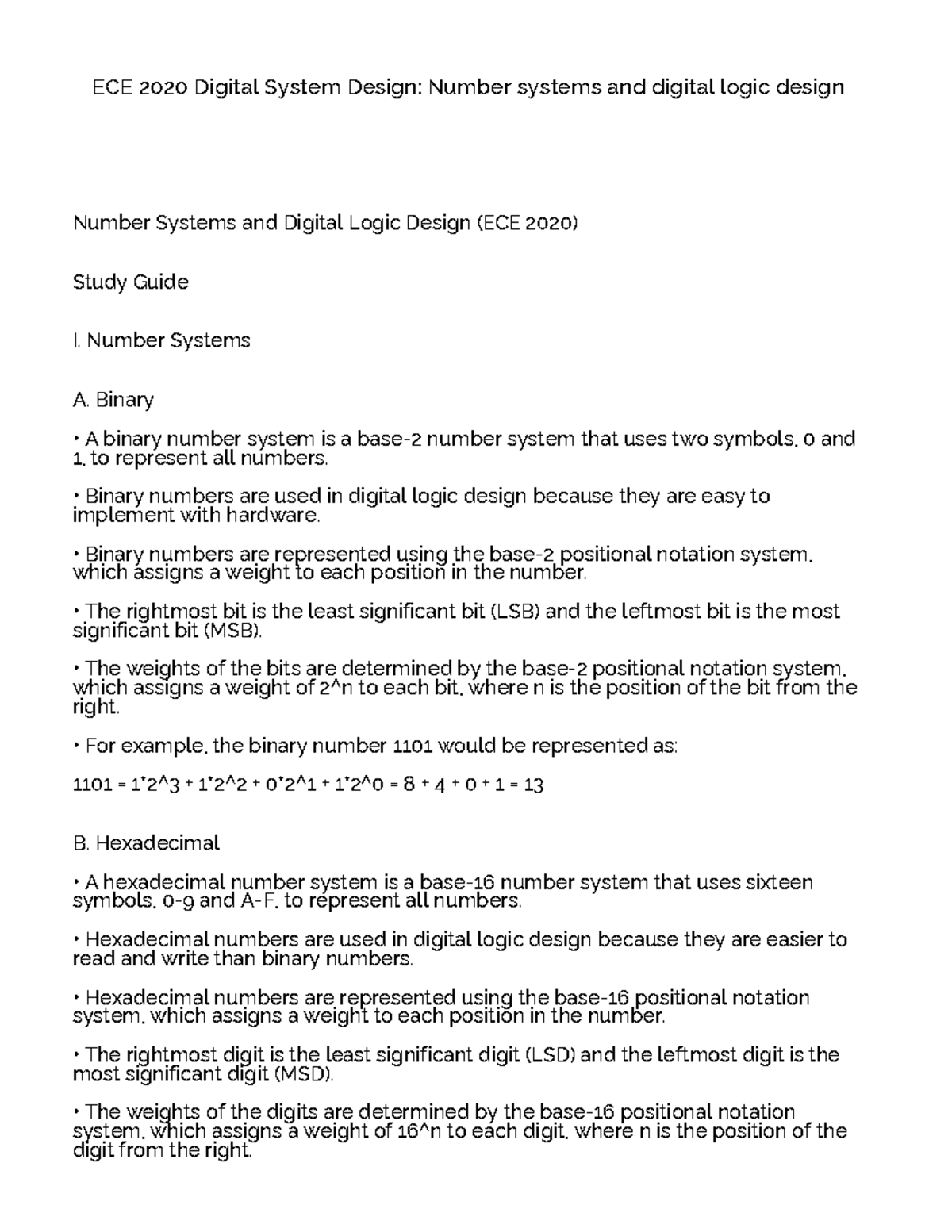 Notes Ece 2020 Digital System Design Number Systems And Digital Logic
