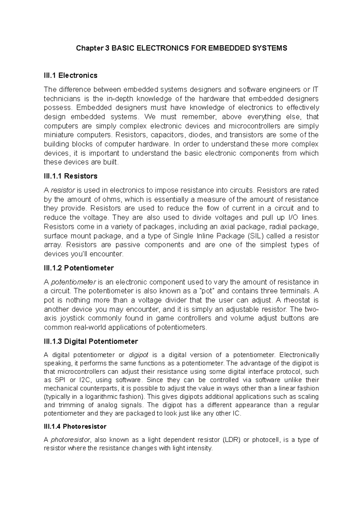 Chapter 3 Basic Electronics Chapter 3 Basic Electronics For Embedded
