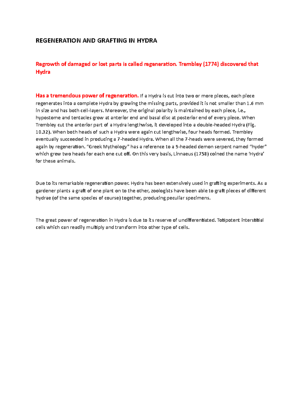 Regeneration AND Grafting IN Hydra - REGENERATION AND GRAFTING IN HYDRA ...