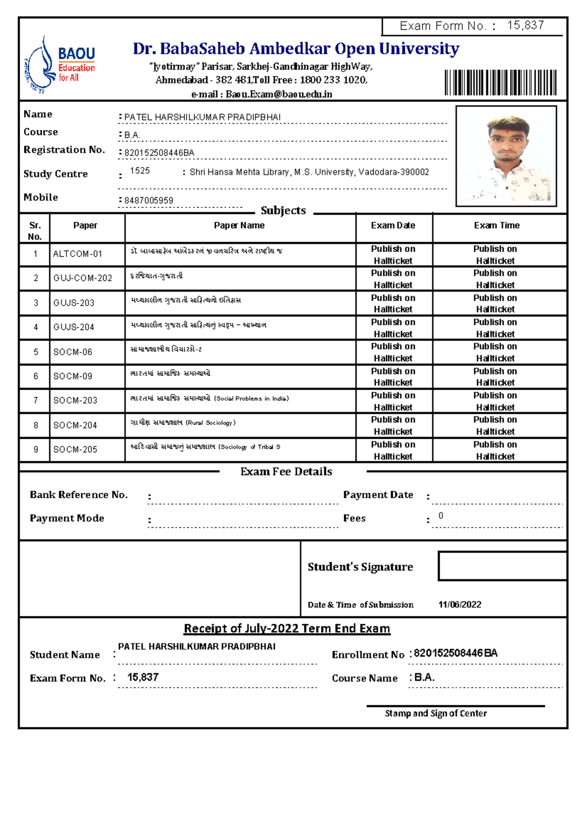 SYBA Exam Form Harshil - practice materials of homeopathic pharmacy ...
