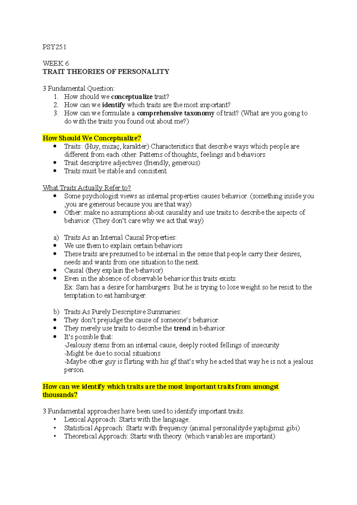 PSY251 Personality - PSY WEEK 6 TRAIT THEORIES OF PERSONALITY 3 ...