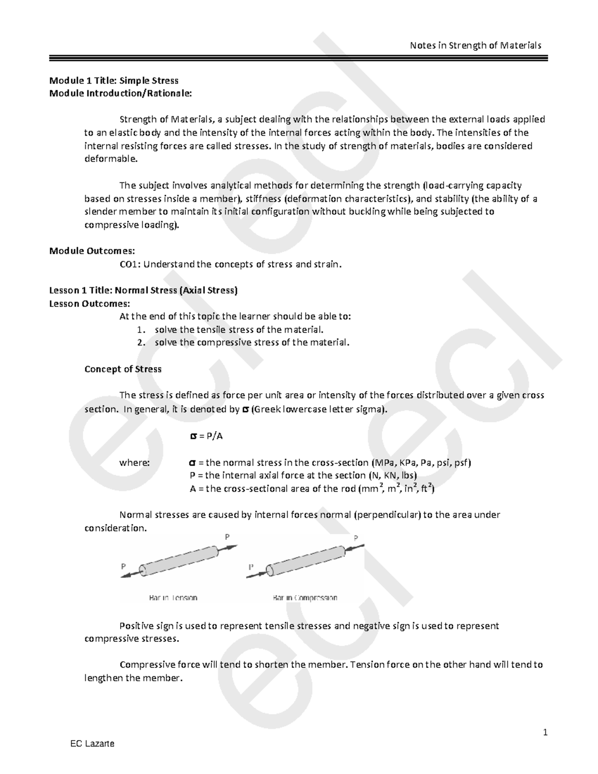 Module-1-simple-stress - ecl ecl ecl 1 Module 1 Title: Simple Stress ...