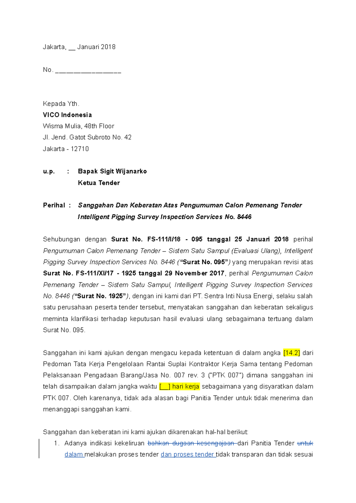 Sinergi - Surat Sanggahan dan Keberatan Rev2 - Jakarta, __ Januari 2018 ...
