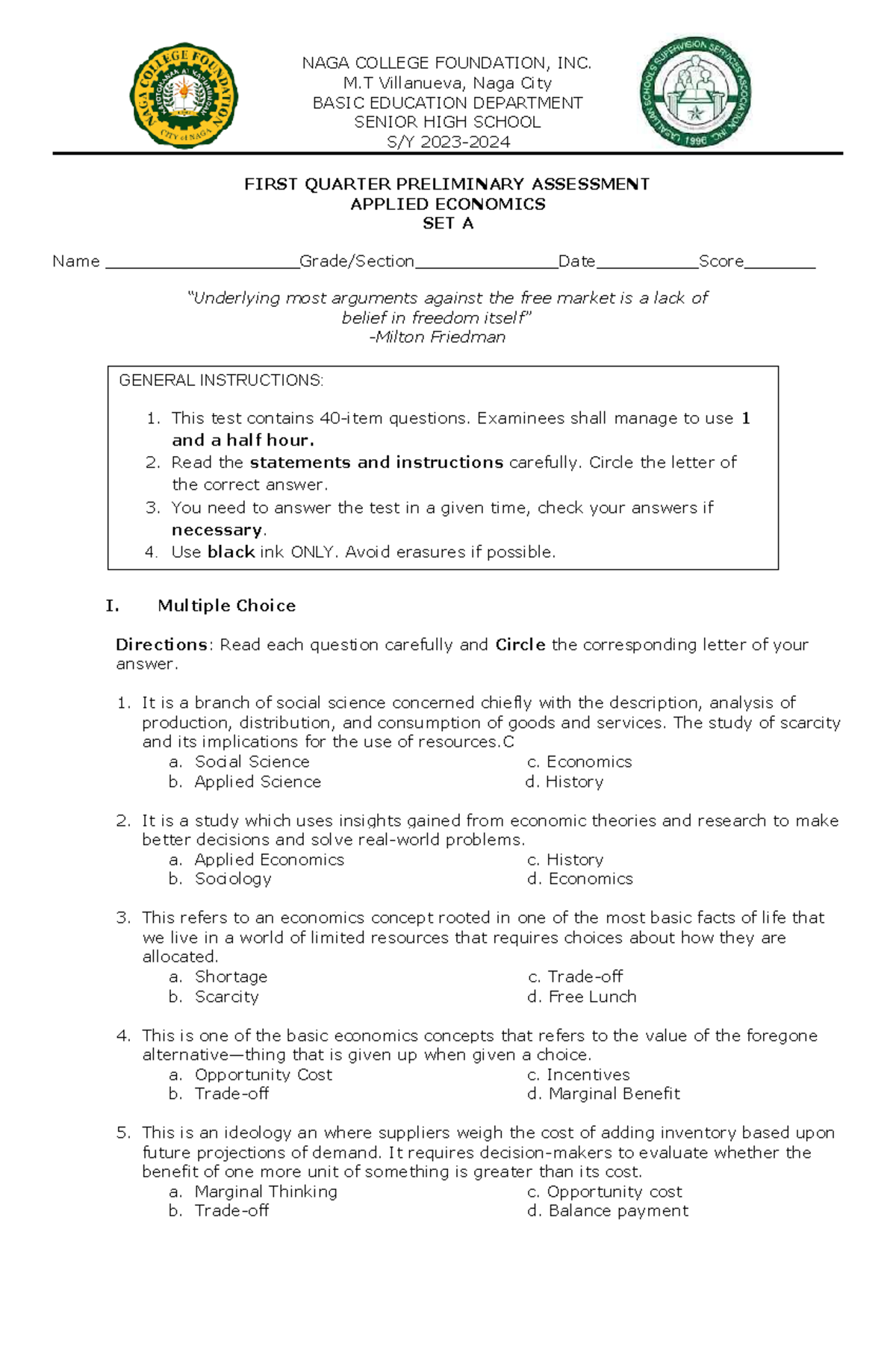 ECON SETA - aaaaaaaaaaaaaaa - NAGA COLLEGE FOUNDATION, INC. M ...