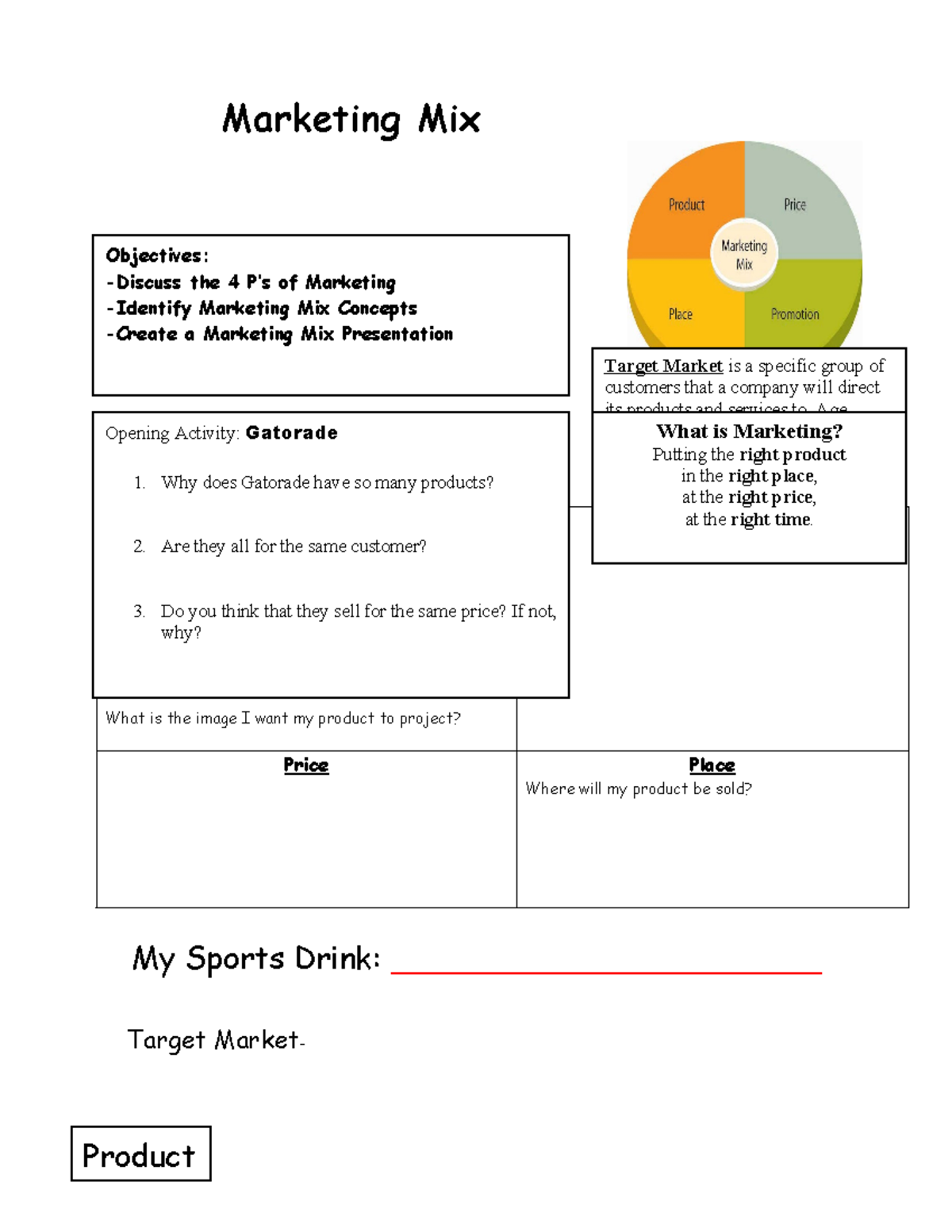 Gatorade Marketing Mix Guided Notes - Marketing Mix Product What is the ...