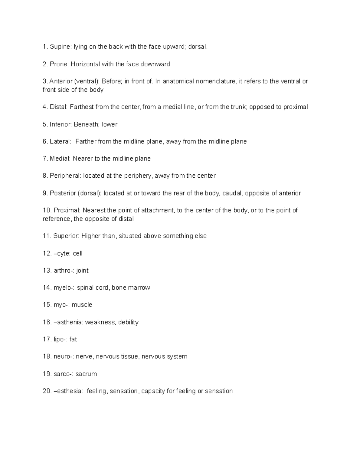 Med Term Sheet #2 - Weekly Module Work - Supine: lying on the back with ...