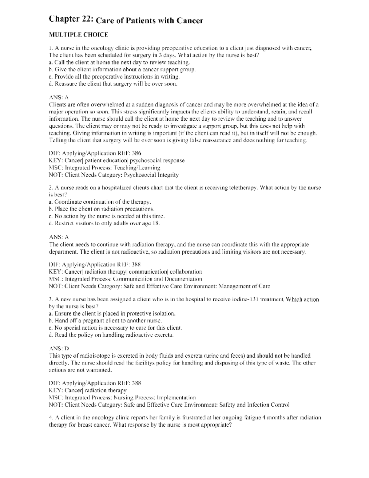 Exam 3 study guide - Main focus, GI, oncology - Chapter 22: Care of ...