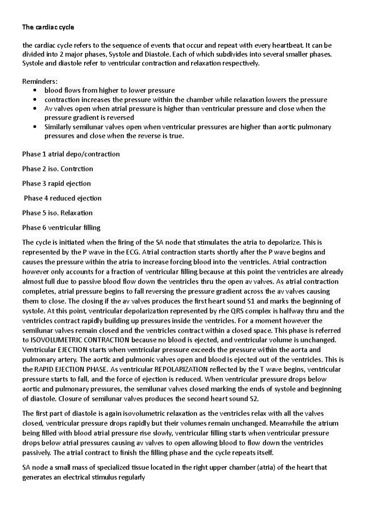 biology - Lecture notes 2 - The cardiac cycle the cardiac cycle refers ...